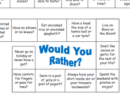 Would you rather? Game board | Teaching Resources