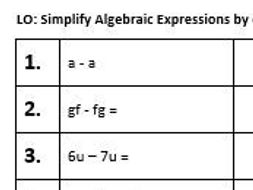 Algebra Simplification of Expressions Starter Worksheet WITH ANSWERS ...