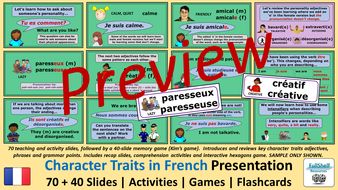 French Character Descriptions | Teaching Resources