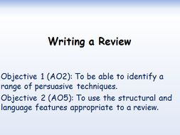 Writing a Review. GCSE English Language. 1-9. A02 & A05 | Teaching ...
