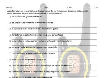 Natural Disasters and Emergencies Spanish 4 Worksheet-2 Game-1 Exam ...