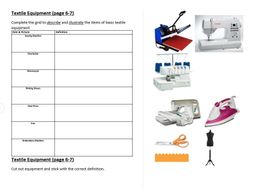 Textiles Equipment Task Worksheet - Safety & Equipment - Revision ...