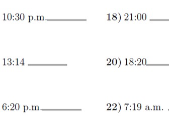 Converting between the 24 hour and 12 hour clock worksheet (with ...