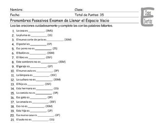 Possessive Pronouns Spanish 4 Worksheet-2 Game-1 Exam Bundle | Teaching ...