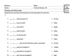 Present Simple Tense Question Words Spanish Matching Exam | Teaching ...