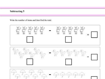 Subtractions for Year 1 Students - 5 to 6 years old | Teaching Resources