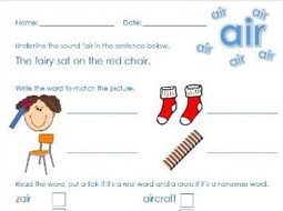 Phonics Phase 3 'air' sound worksheet | Teaching Resources