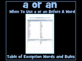 'a' or 'an' | Teaching Resources