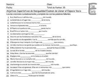 Superlative Adjectives Spanish 4 Worksheet-2 Game-1 Exam Bundle ...