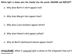 Coloured Light/ Seeing Colour (Activities/Worksheet) - (KS3) Light ...