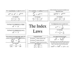 Index Laws - GCSE Revision Sheet | Teaching Resources