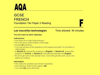 AQA GCSE French (new spec) Paper 3 Reading Practice | Teaching Resources