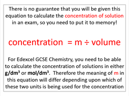 Concentration of solutions (Edexcel GCSE Chemistry) | Teaching Resources
