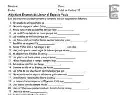 Adjectives Spanish Fill In The Blanks Exam | Teaching Resources