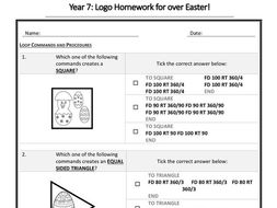 Y7 Programming LOGO Homework Example | Teaching Resources