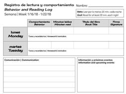 Bilingual (English/Spanish) Weekly Home Communication Log - Editable ...