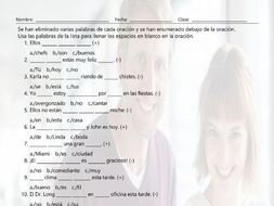 Present Simple with Verbs Estar and Ser Missing Words Spanish Worksheet ...