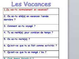 French conversation questions about holidays | Teaching Resources