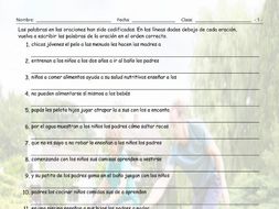 Parenting Activities Spanish Scrambled Sentences Worksheet | Teaching ...