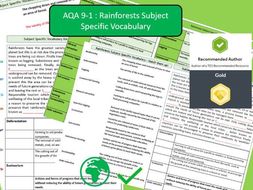 AQA 9-1 GCSE Geography - Tropical Rainforests , Key Vocabulary Literacy ...