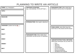 Article Planning Sheet - KS3/4/5 | Teaching Resources