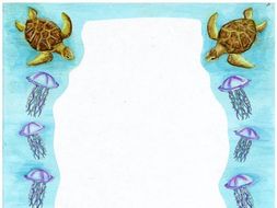 Ocean Page Borders - world oceans day, turtles, jellyfish, plastic bag ...