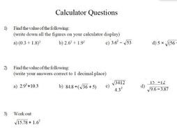 GCSE maths worksheet – calculator questions | Teaching Resources