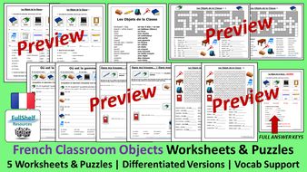 French Classroom Objects Worksheets (Les Objets de la Classe ...