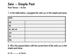 German 'Sein' Simple Past Verb Worksheet | Teaching Resources