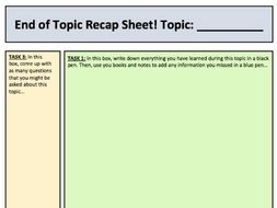 End of topic recap / summary sheet | Teaching Resources