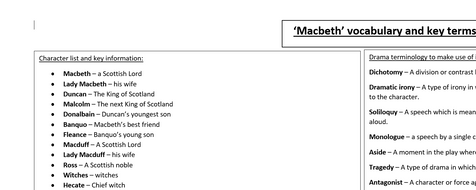 Macbeth key vocabulary builder | Teaching Resources