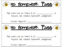 Bee Theme Homework Pass | Teaching Resources