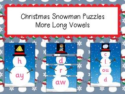 Phonics: Christmas Snowman Puzzles - More Long Vowels | Teaching Resources