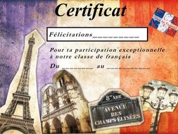 General French certificate 9/ Certificat de francais 9 | Teaching Resources
