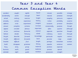 Year 3 and 4 Common Exception Words Word Mat | Teaching Resources