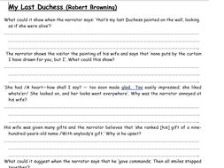 My Last Duchess- Comprehension Questions | Teaching Resources