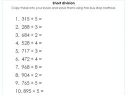 Year 5 / 6 Short division using the bus stop method - Differentiated ...