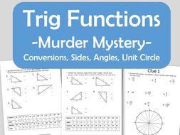 Trig Function Murder Mystery - Unknown Sides/Angles, Unit Circle, Word ...