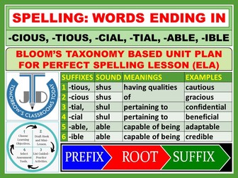 SPELLING: WORDS ENDING IN -CIOUS, -TIOUS, -CIAL, -TIAL, -ABLE, -IBLE ...