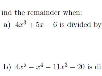 Algebraic fractions, factor and remainder theorem worksheets (with ...