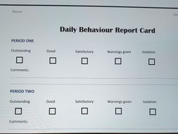 Behaviour report Card | Teaching Resources
