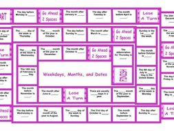 Weekdays, Months, and Dates Legal Size Text Board Game | Teaching Resources