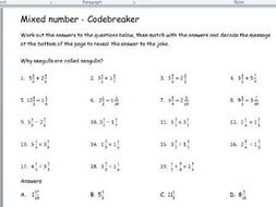 Mixed number code breaker | Teaching Resources