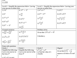 Index laws (numbers) - worksheet | Teaching Resources