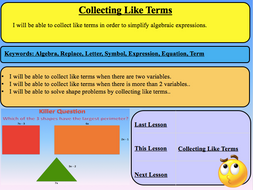 Collecting Like Terms Lesson | Teaching Resources