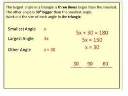 WORDED GCSE forming and solving equations - angles in triangles / ages ...