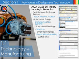 AQA GCSE DT 1.1 Technology in Manufacturing | Teaching Resources