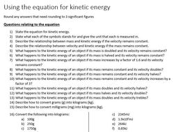 Kinetic energy practice questions and answers | Teaching Resources