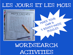 French months and days word search activities - Les jours et les mois ...