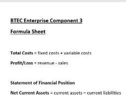 BTEC Enterprise Component 3 Formula | Teaching Resources